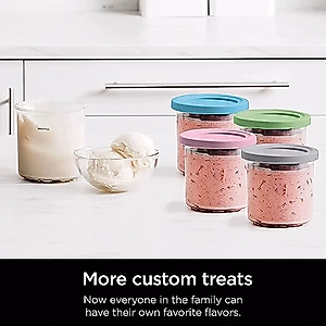 Creami Pints and Lids - 4 Pack, for Ninja Ice Cream Maker Pints,16 OZ Ice Cream Pints Cup Dishwasher Safe,Leak Proof Compatible with NC299AMZ,NC300s Series Ice Cream Makers