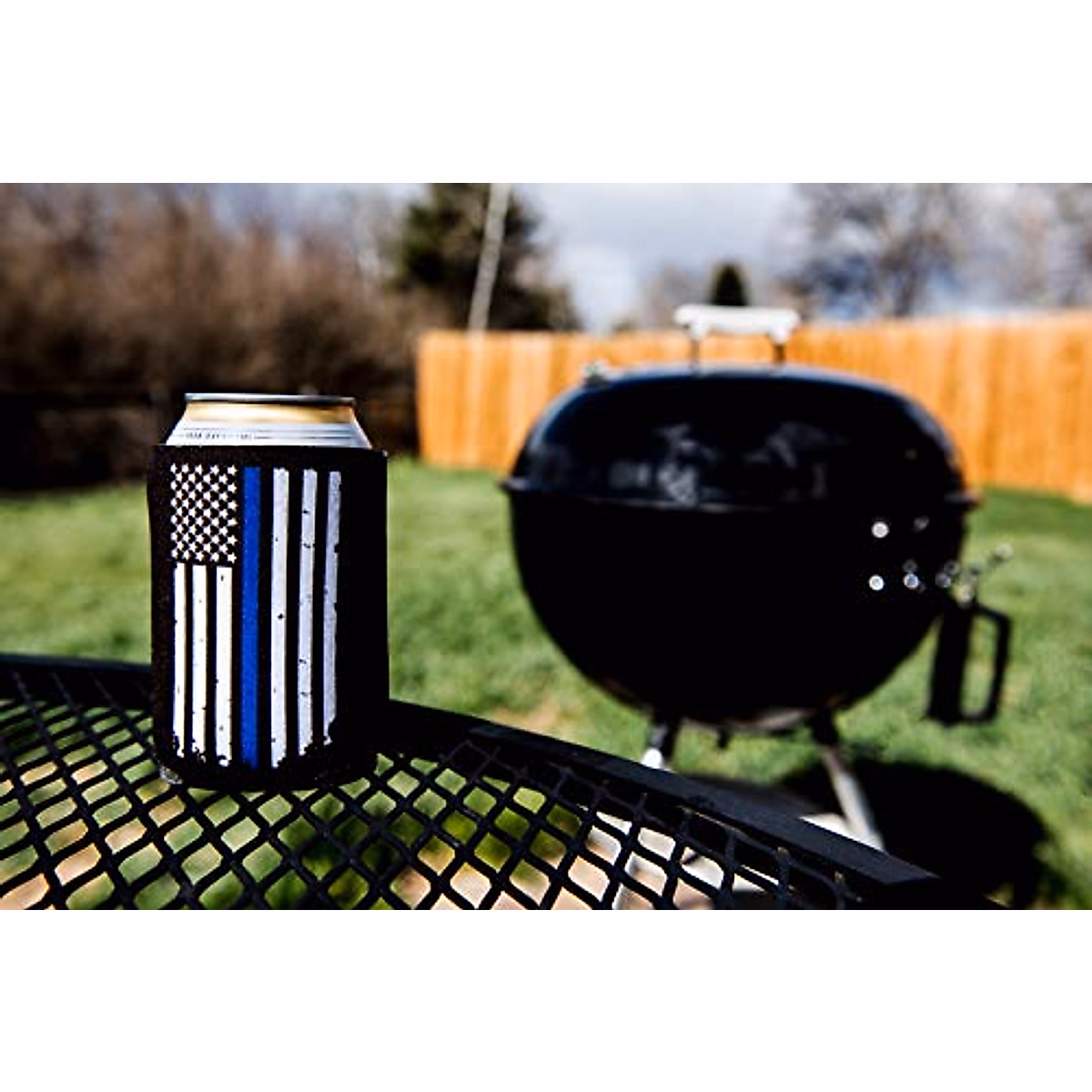 Police Officer Gifts for Men - Thin Blue Line Beverage Can Cooler Sleeves - Law Enforcement Blue Lives Matter Insulated Beer Holder with Blue Stripe American Flag - Police Department Ideas, 6-Pack