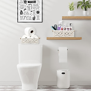 Sorbus Macrame Boho Decor Baskets - 2 Decorative Gift Baskets for Nursery, Baby Room, Toilet Tank Top - Lined Baby Basket Set for Organizing Changing Station, Linens, Clothes, Diapers, Toiletries