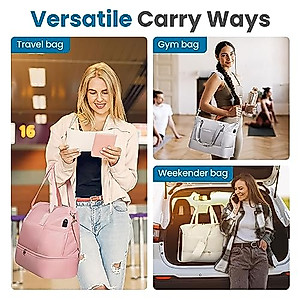 Weekender Bag with Shoe Compartment, Gym Bag for Women with Wet Pocket, Large Travel Bag with USB Charging Port for Travel and Gym-Green