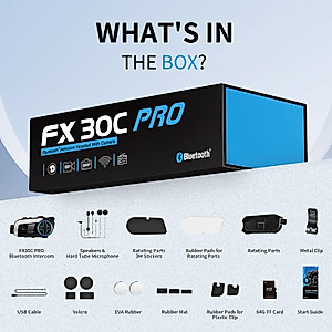 Fodsports Motorcycle Bluetooth Headset with Camera, FX30C PRO 2 Riders 1000M Helmet Communication System, 360° Shooting Motorcycle Helmet Camera, Music Share/EQ Sound/2000mAh/64G TF Card