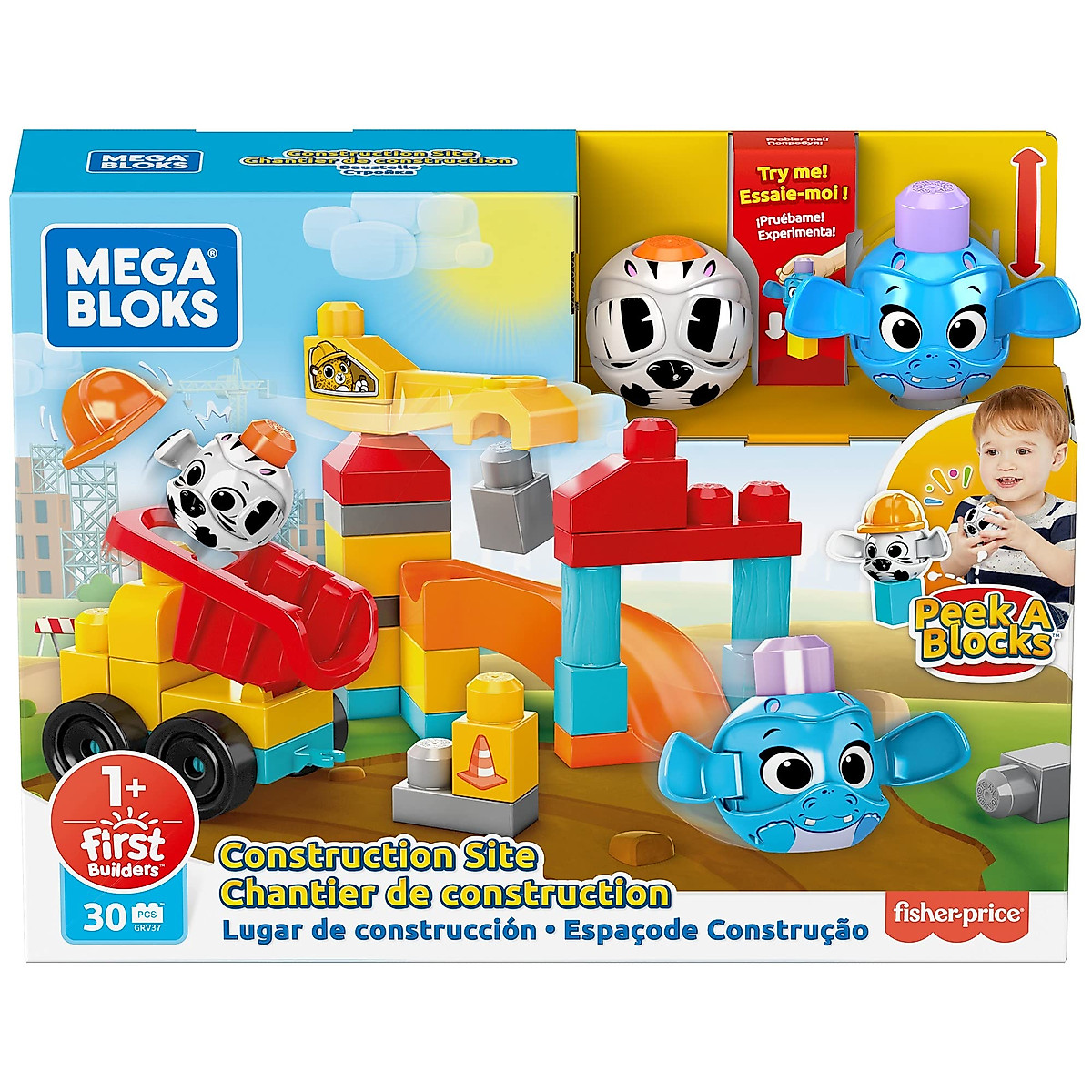 Mega Bloks Peek A Blocks Construction Site, Building Toys for Toddlers (30 Pieces)