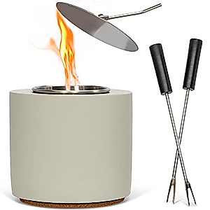 ByRoss Tabletop Fire Pit Kit for Outdoor and Indoor with 2 Forks, 1 Coaster, 1 Extinguisher | Portable Fire Pit Centerpiece | Smores Maker Tabletop Alcohol Fire Pit | Cement Mini Fireplace - Grey