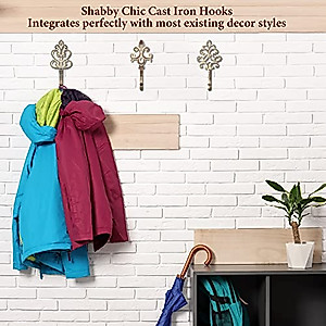 6 Pieces Shabby Chic Cast Iron Decorative Wall Mounted Hooks Retro Hanging Hooks Rustic Wall White Bathroom Towel Hooks with Screws and Anchors for Hanging Coat Towel, 3.15 x 7 Inch