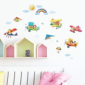 DECOWALL DS-8026 Animal Airplanes Kids Wall Stickers Wall Decals Peel and Stick Removable Wall Stickers for Kids Nursery Bedroom Living Room (Small) d?cor