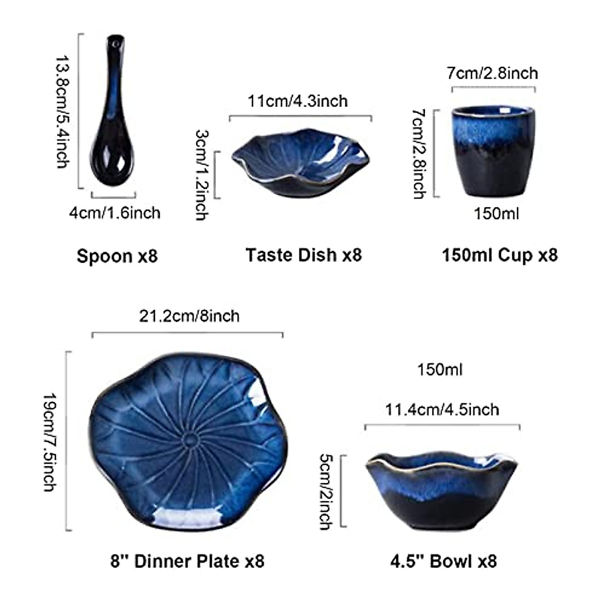 AB-Grade Porcelain Plate and Bowl Set,Porcelain 40 Piece Dinnerware Set, Service for 8, Ceramic Bowls and Plates Set Dinner Set, Reactive Glaze Dinnerware Sets, Kitchen Dishes Set, Oven/Microwave