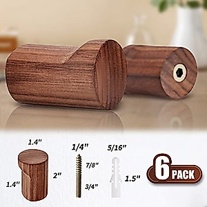 COCOYA Natural Wood Wall Hooks, 6Pack Minimalist Hat Hanger Easy Install Wall Mount Wooden Peg Knob Walnut Cute Simple Modern Small Room Decor, for Hanging Coat Towel Cap Bag Purses Jacket Backpack