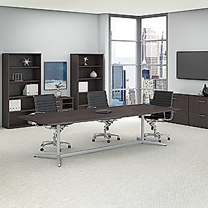 Bush Business Furniture 120W x 48D Boat Shaped Conference Table with Metal Base in Storm Gray