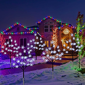 Newest 4-Pack 80LEDs Solar Christmas Snowflake Stake Lights, 8 Modes Solar Snowflake Outdoor Christmas Decorations Lights, Waterproof Solar Christmas Outdoor Lights for Garden Yard Pathway Walkway