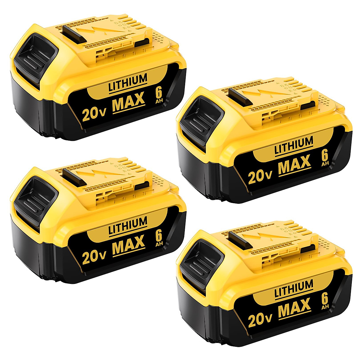 BEKBEKWAY 6.0Ah Replacement for Dewalt 20V Max Battery Compatible with Dewalt 20v Battery Lithium-ion Battery DCB200 DCB205 DCB207 DCB204 DCB201 DCB200 Series Power Tools 4Packs (Yellow)