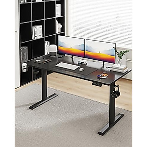 Shahoo Electric Standing Desk 55 Inch, Ergonomic Height Adjustable Table with T-Shaped Metal Bracket Modern Computer Workstations for Home Office, Black, 55x24 Inch