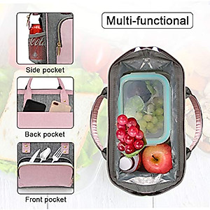 IDEATECH Insulated Lunch Bag, Reusable Lunch Bags for Women, Pink Cute Lunch Cooler Bag, Leak Proof Tote Bag with Adjustable Shoulder Strap for Women Work, Office, Picnic, Beach(Pink)