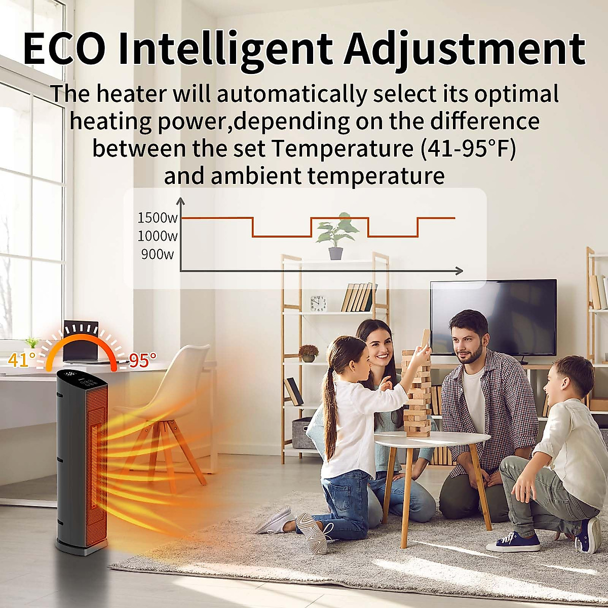 QOWETU Space Heater for Indoor Use with Remote - 90° Oscillating Tower Electric Heater, 24 Inchs, 12H Timer, 1500W Quiet PTC Ceramic Heating with Thermostat, Fast Safety Heat for Office, Home, Bedroom