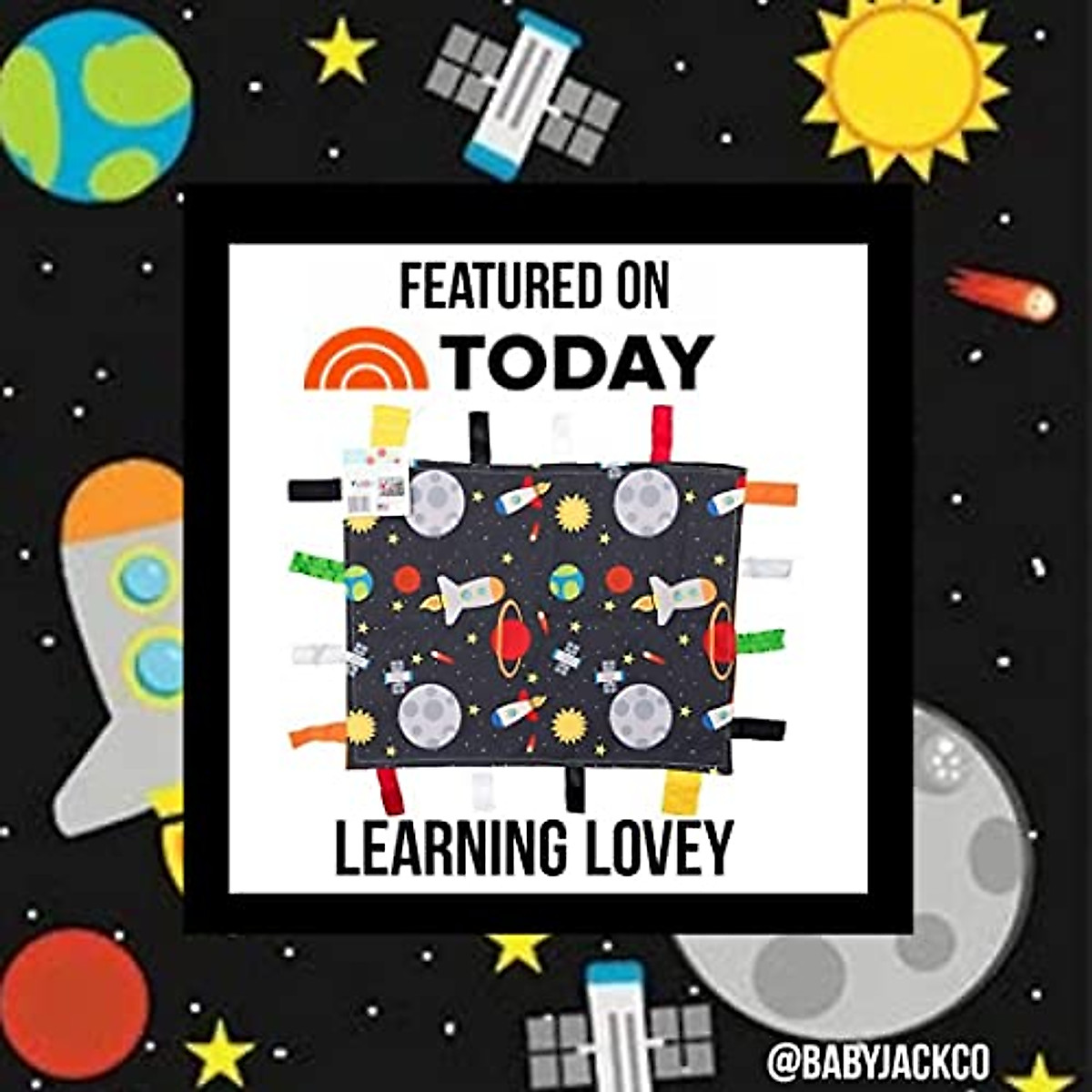 Baby Sensory, Security & Teething Closed Ribbon Tag Lovey Blanket with Minky Dot Fabric: 14X18 (Outer Space)