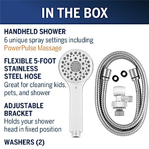 Waterpik High Pressure Hand Held Shower Head With Hose, PowerPulse Massage 6-Mode, Chrome XAL-643ME