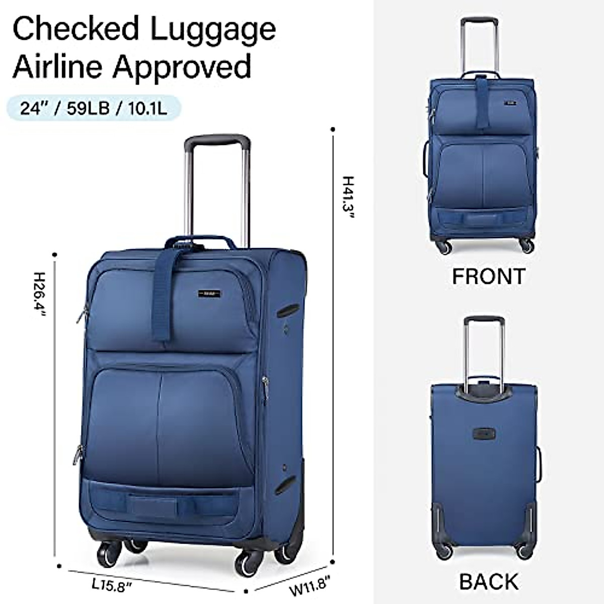 Hanke 24 Inch Softside Expandable Luggage Checked luggage Large Suitcase with Lock Travel Luggage Suitcases with Wheels Upright Rolling Luggage for Women Men Weekender