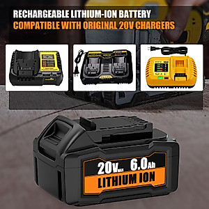 2Packs 6.0Ah Lithium-ion Replacement Battery Compatible with Dewalt 20V Max Battery DCB200 XR Series Cordless Power Tools
