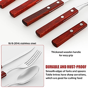 40 Pcs Wooden Handle Silverware Cutlery Set Walnut Handle 18/8 (304) Stainless Steel Cutlery Set Wooden Handle Knife Fork Spoon Reusable Utensils Serves for 8 (Mahogany Color)