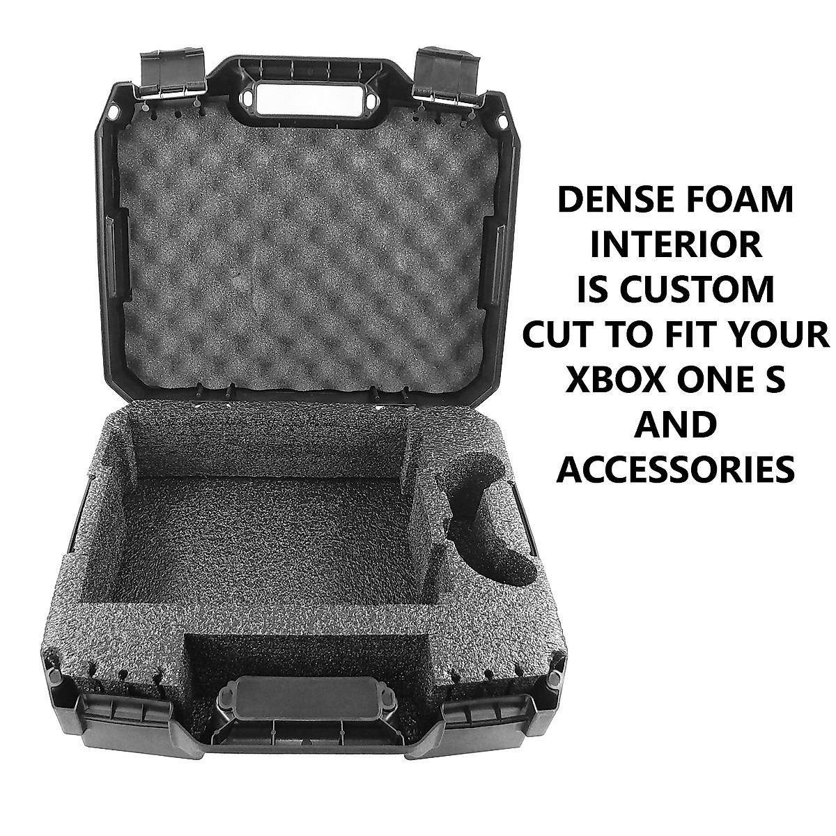 CASEMATIX Travel Case Compatible with Xbox One S - Hard Shell Carrying Case with Protective Foam Compartments for Console, Controller, Power Adapter, Games and More Accessories, Case Only