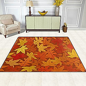 ALAZA Happy Thanksgiving Day Maple Leaf Fall Non Slip Area Rug 5' x 7' for Living Dinning Room Bedroom Kitchen Hallway Office Modern Home Decorative