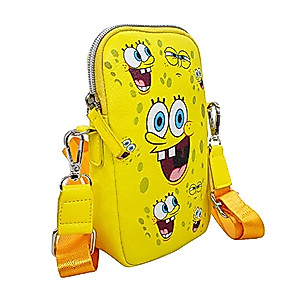 Buckle Down Wallet Phone Bag Holder-Spongebob Squarepants Expressions Scattered Yellow