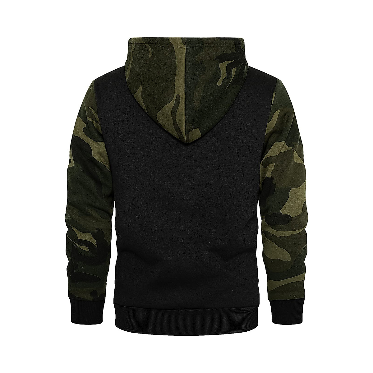 AOTORR Men's Pullover Camouflage Fleece Hoodies Long Sleeve Contrast Color Military Sweatshirt with Pocket Black XXL