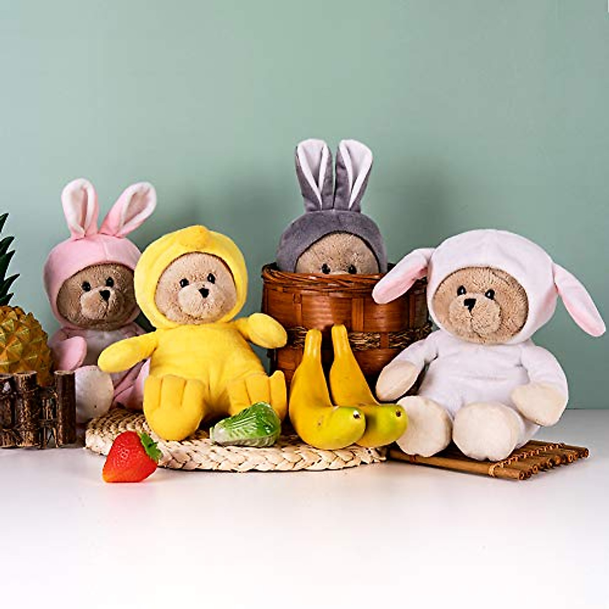 My OLi 7" Easter Bears Pack of 4 Stuffed Costumed Teddy Bears: Bunny, Chicken and Sheep with Flippable Hats Easter Gifts for Babies Kids Boys Girls