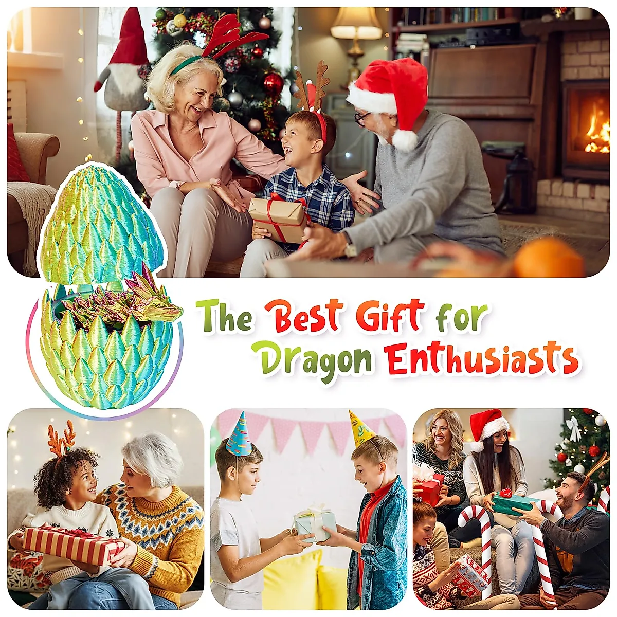 SHUWND 4PCS Easter 3D Printed Dragon Eggs with Dragon Inside,Easter Basket Stuffers,Easter Basket Essentials,Prefilled Mini Eggs Articulated Crystal Dragon Fidget Toys,Mystery 3D Printed Animals Set