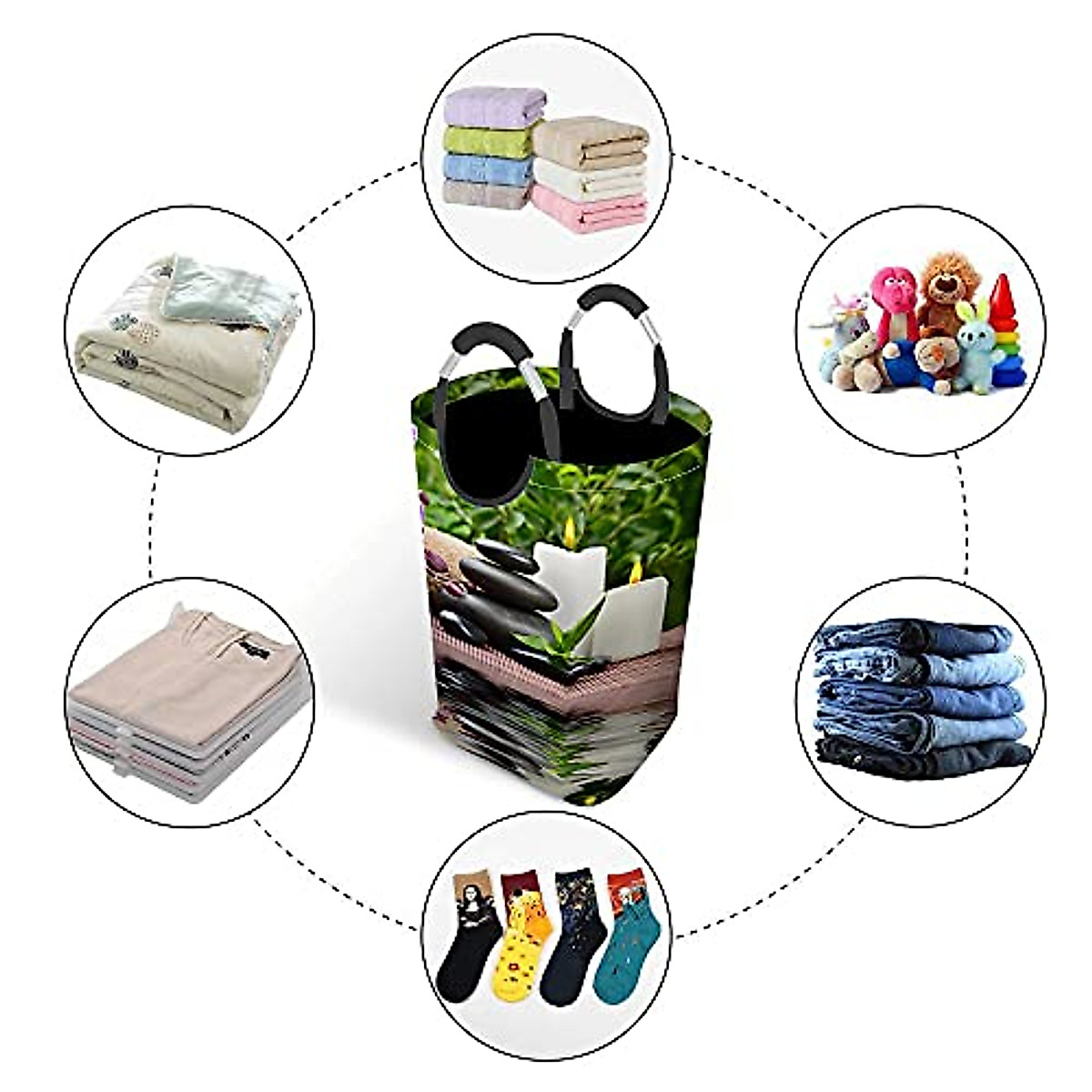 Wondertify Zen Basalt Stones Orchid Laundry Hamper Bamboo Black Pebble Rock Clothes Basket With Easy Carry Handles For Clothes Organizer Toys Storage