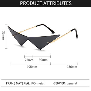 4 Pairs Triangle Sunglasses Frameless Space Eye Sunglasses Rimless Pointy Glasses Men Party Prom Sunglasses for Women and Men (Red, Blue, Gray, Purple)