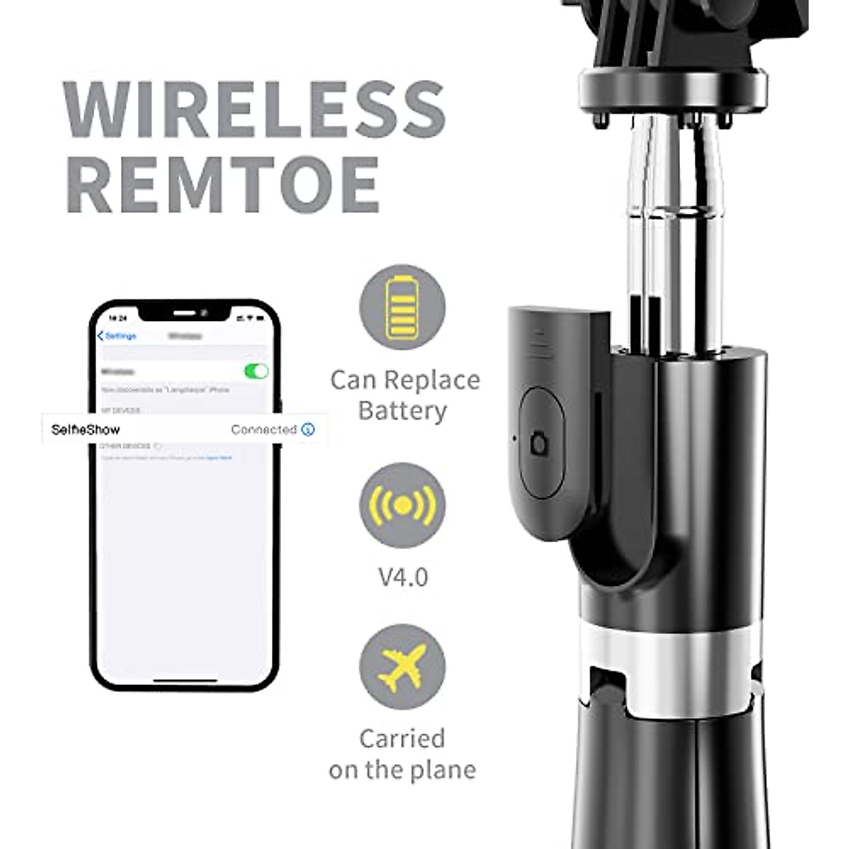 Portable Selfie Stick, Handheld Phone Tripod Stand with Detachable Wireless Remote, Selfie Stick Tripod for iPhone 14 13 12 11 pro Xs Max Xr X 8 7 Plus, Android Moto Samsung Google Smartphone, More