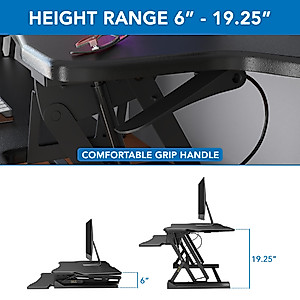 Mount-It! Height Adjustable Standing Desk Converter | 48” Wide Tabletop Sit Stand Desk Riser with Gas Spring | Stand Up Computer Workstation Fits Dual Monitors | Black | MI-7925