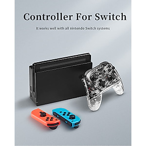 Switch Controller, Pro Controller for Switch/Switch Lite/Switch OLED, Adjustable Turbo, Vibration Motion, Gyro, Transparent