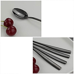 Teyyvn Black Stainless Steel Iced Tea Spoon, Long Handle Stirring Spoon, Set of 8