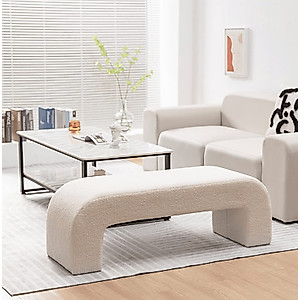 AUQMTAIN Modern Fuzzy Sherpa Upholstered Ottoman Bench, Entryway Bench, End Bed Bench, Footrest for Bedroom, Living Room, End of Bed, Hallway (47.2")