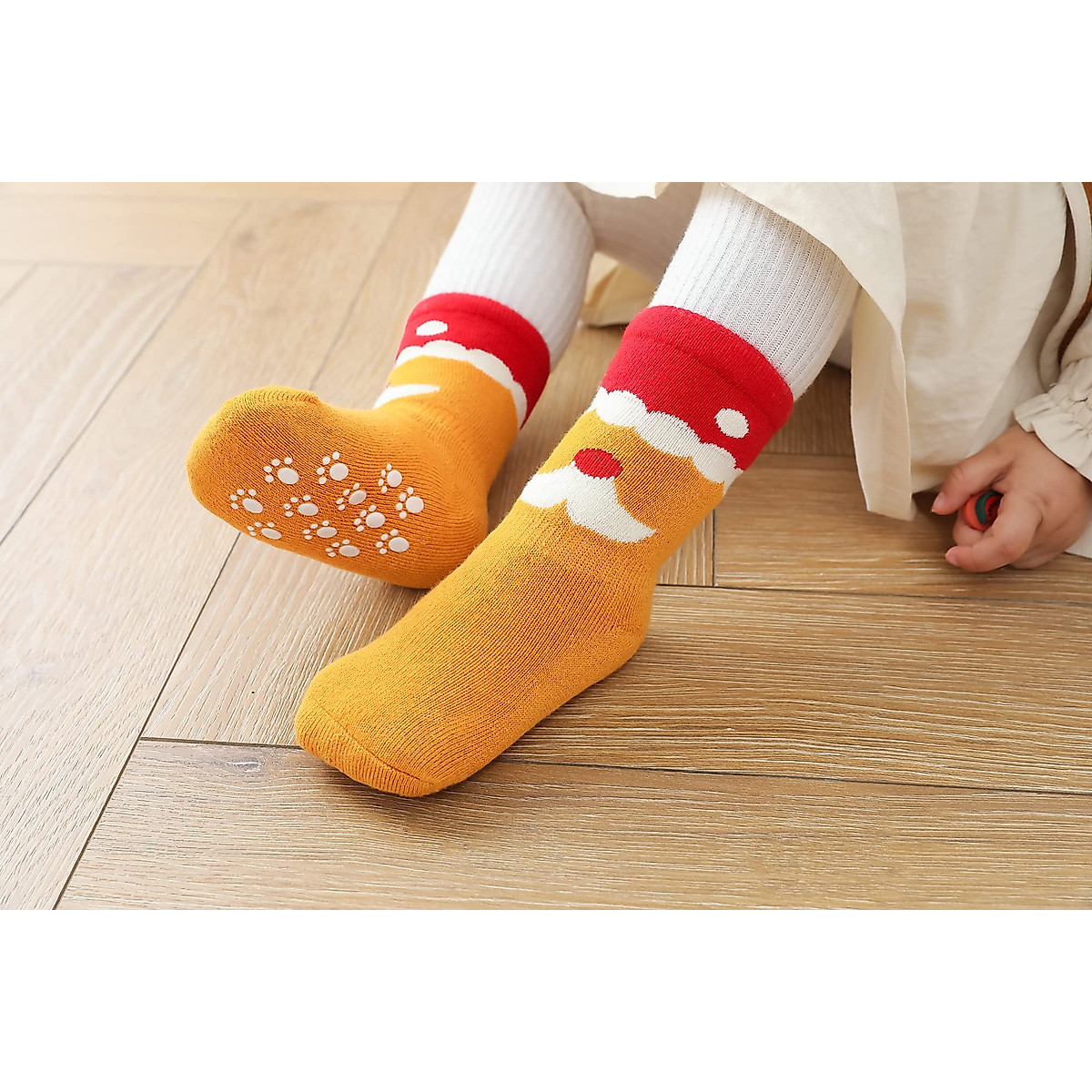 J Poqobog Baby Toddler Kids Unisex Warm Thick Cotton Socks Set 6-Pack Non Slip/Anti Skid Boys Girls (Christmas, 1-3years)