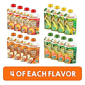 HAPPYTOT Organics Super Foods Stage 4, Super Foods Variety Pack, 4.22 Ounce Pouch (Pack of 16) packaging may vary