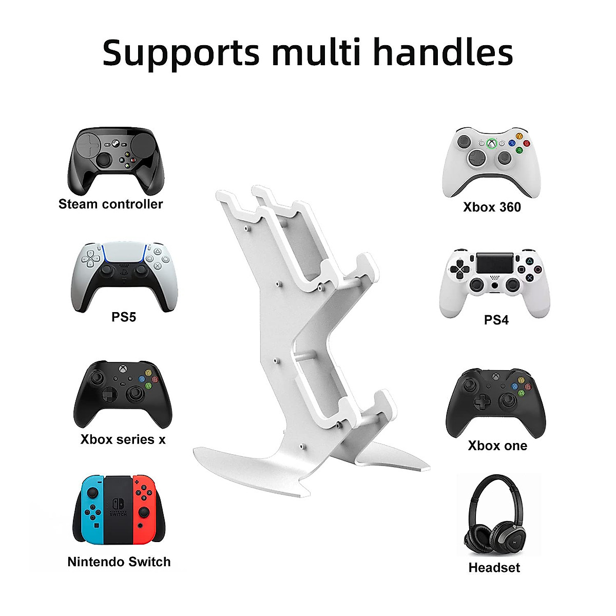 Controller Holder, Game Controller Headset Stand for Xbox Series X S/Xbox one / PS5 / PS4 / NS/PC/Headset, Aluminum Metal Headset Mount Universal Organizer for Video Game Accessories (White)