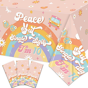 10th Birthday Decorations for Girl Peace Out Single Digits Party Decor 3Pcs 10th Birthday Tablecloths Disposable Plastic Peace Out Single Digits I'm10 Birthday Table Cover for Girl 10th Birthday Party
