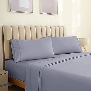 LuxClub Collection Pillowcases 2 Pack - Eco Friendly Wrinkle Free Cooling Pillow Cases with Satin Trim - Machine Washable Hotel Bedding Silky Soft - Light Grey Standard/Queen