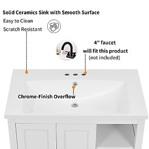 LUMISOL 30 Inch Bathroom Vanity with Sink, Modern Bathroom Cabinet with Ceramic Sink Top, Bathroom Vanity Set with Drawers and Shelves (White)
