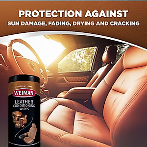 Weiman Leather Cleaner & Conditioner Wipes With UV Protection, Prevent Cracking Or Fading Of Leather Couches, Car Seats, Shoes, Purses - 30 ct