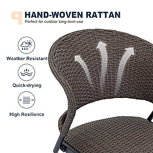 VICLLAX Outdoor 180-Degree Swivel Bar Stools Set of 2, Rattan Tall Patio Chair for Garden Pool Lawn Backyard, Brown