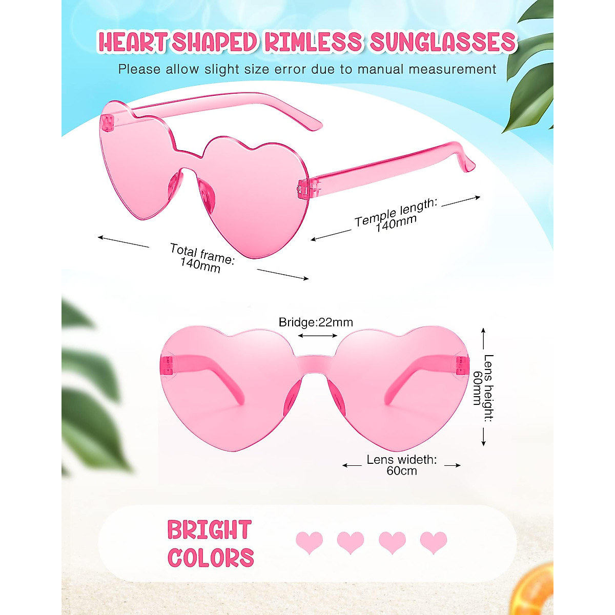 Chicpop 12 Pairs Heart Shaped Sunglasses Candy Color Rimless Fun Heart Sunglasses for Women Men Party Favors