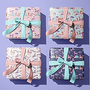 FIEHALA Unicorn Wrapping Paper -12 Sheet Gift Wrapping Paper Folded Girl Wrap 20'' x 27.5'' Unicorn Party Favor for Kids Girls Birthday Party Baby Shower Holiday