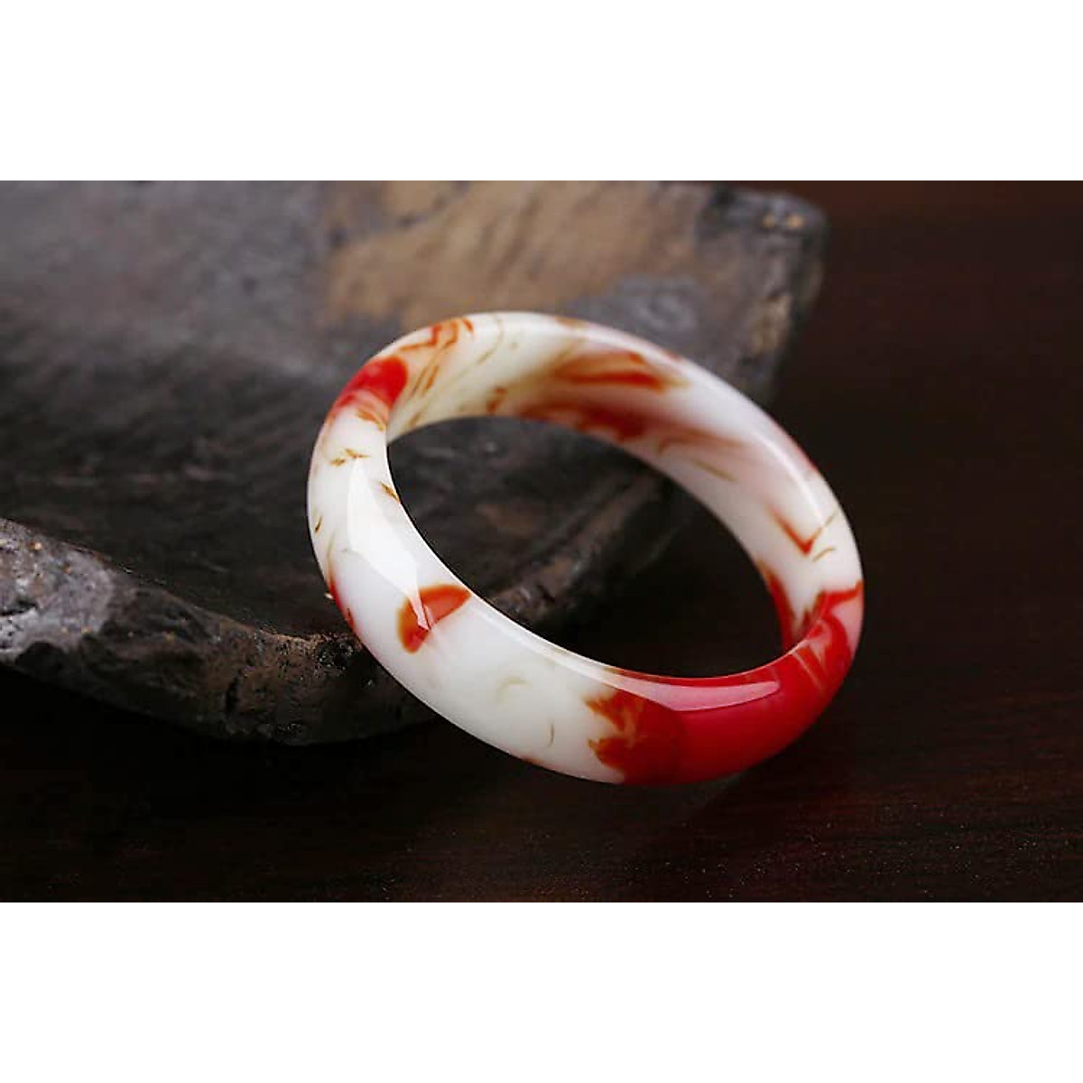 Natural Gobi Chicken Blood Jade Bangle, Protection Gemstone Brings Good Luck and Fortune, Crystal Bracelet, Jewelry Accessories (Red, 64-66mm)