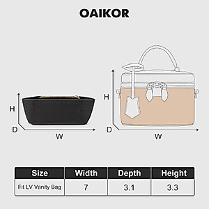 OAikor Purse Organizer Insert,Felt Bag Insert for Handbags & Tote,Divider Fit LV Vanity PM(Felt-Black)