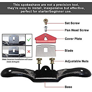KOOTANS 2pcs 9" 10" Adjustable Spokeshave, with Replacement Blades and 4-Way Rasp File, Manual Planer with Flat Base, Perfect for Planing Trimming, Wood Working Deburring Tools