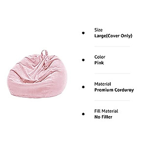 Nobildonna 3 ft Bean Bag Chair Cover (No Filler) for Adults and Kids, 300L Extra Large Stuffed Animal Storage Bean Bag Washable Soft Premium Corduroy Stuffable Bean Bag Cover (Pink)