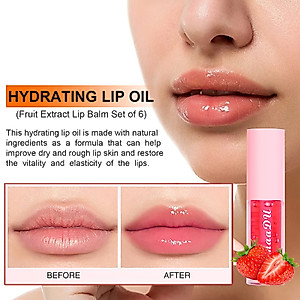 KIMIEYE 6Pcs Color Changing Lip Gloss Set, Long Lasting Moisturizing Lip Tint, Waterproof Lip Balm, Hydrating Lip Oil for Natural and healthy Lip Look, 0.4 fl oz